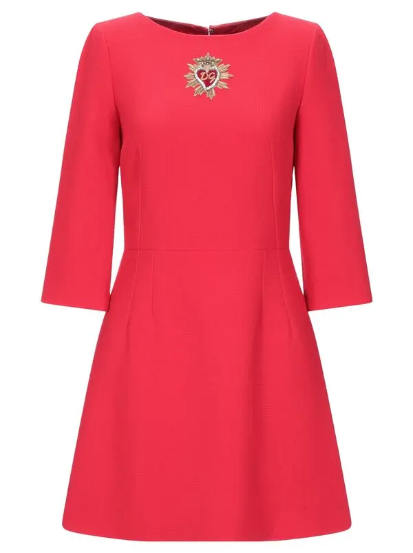 Dolce & Gabbana Three-quarter Sleeve Embellished Crepe Dress - Red