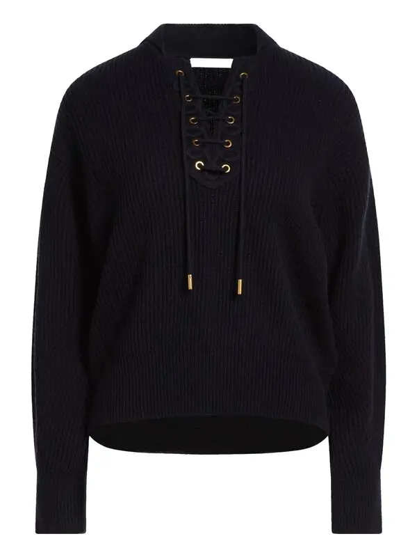 Max Mara Ribbed Knit Lace-up Long-sleeve Top - Black