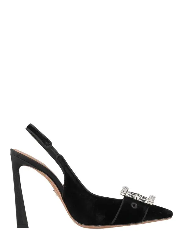 Dolce & Gabbana Velvet Pointed Toe Embellished Slingback Pumps - Black