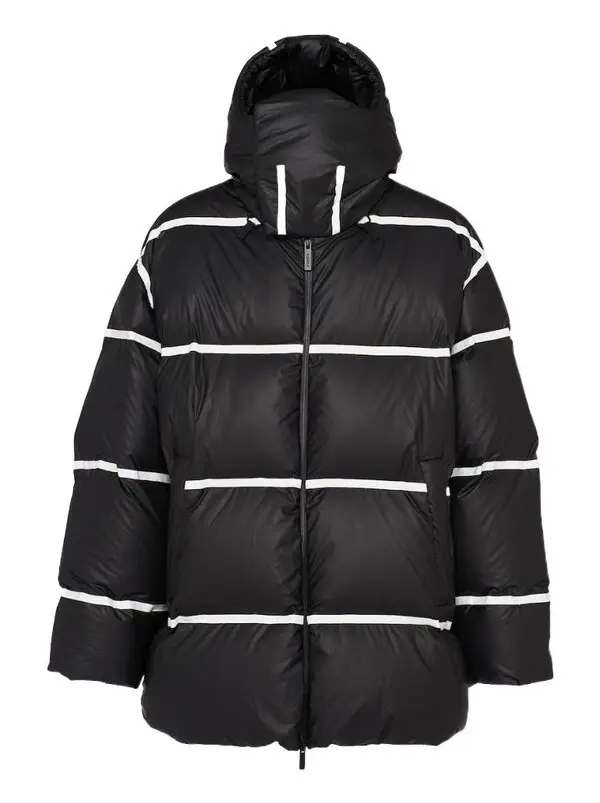 Prada Light Technical Fabric Down Jacket With Striped Trim - Black
