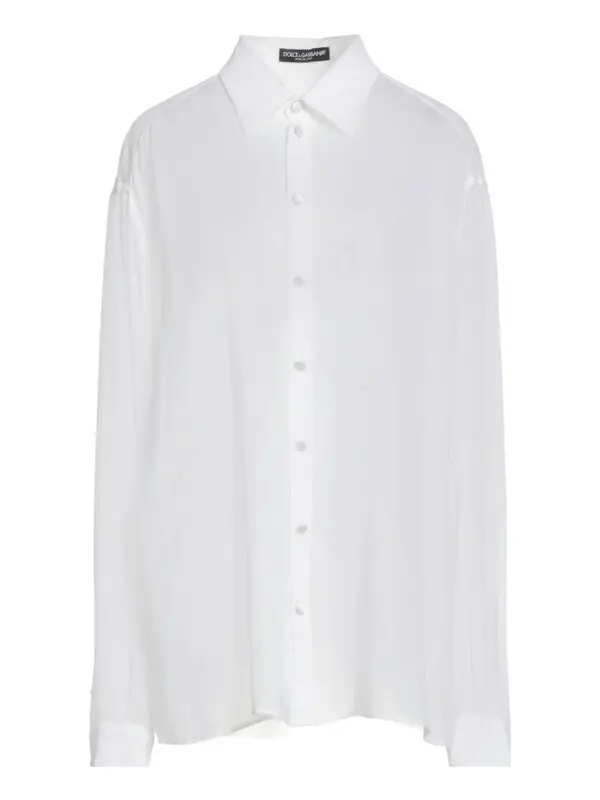 Dolce & Gabbana Chiffon Blouse With Classic Collar And Buttoned Cuffs - White