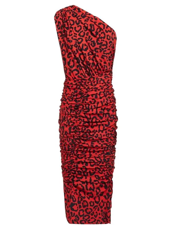 Dolce & Gabbana One-shoulder Leopard Print Asymmetrical Dress - Red