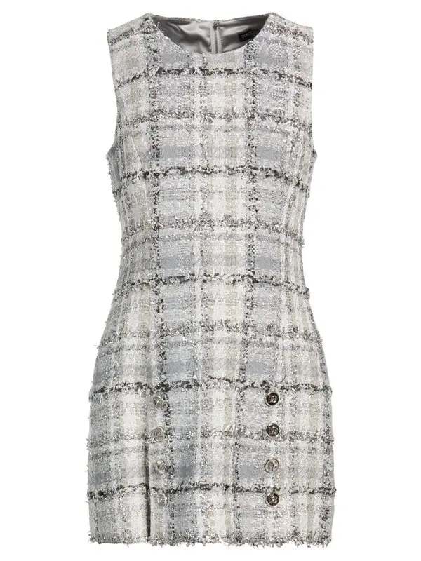 Dolce & Gabbana Checked Metallic Tweed Sleeveless Crewneck Mini Dress - Gray