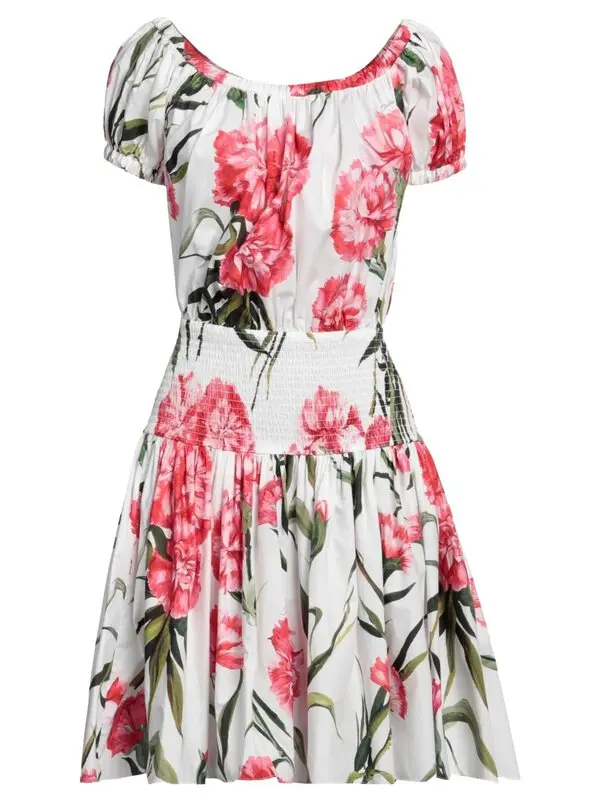 Dolce & Gabbana Floral Print Short Sleeve Dress - White