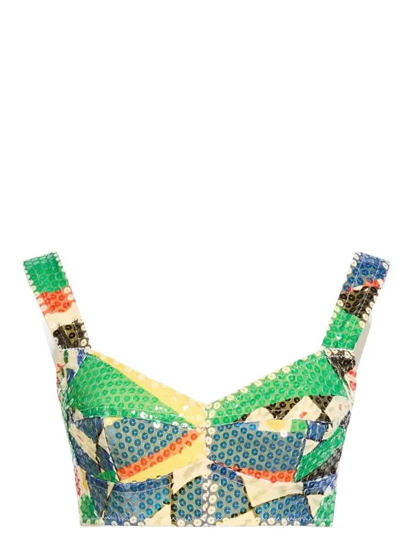 Dolce & Gabbana Sleeveless Sequin Crop Top - Green