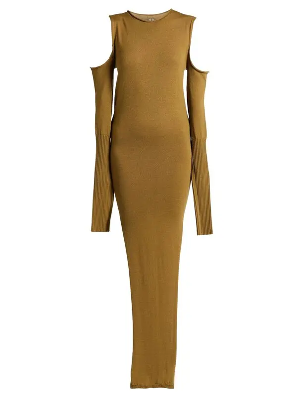 Rick Owens Long Sleeve Cold Shoulder Knit Maxi Dress - Brown