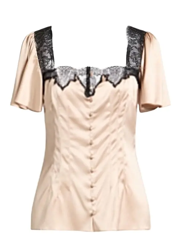 Dolce & Gabbana Satin Lace Short Sleeve Top - Nude