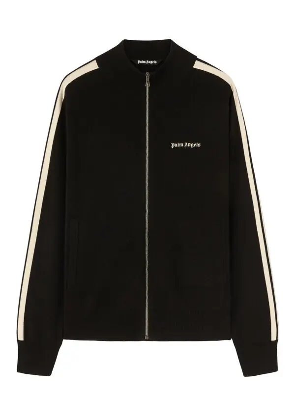 Palm Angels Logo Embroidered Zip-up Track Jacket - Black