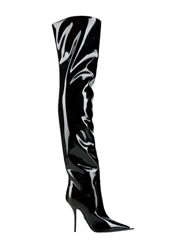 Dolce & Gabbana Over-the-knee Patent Leather High Heel Boots - Black