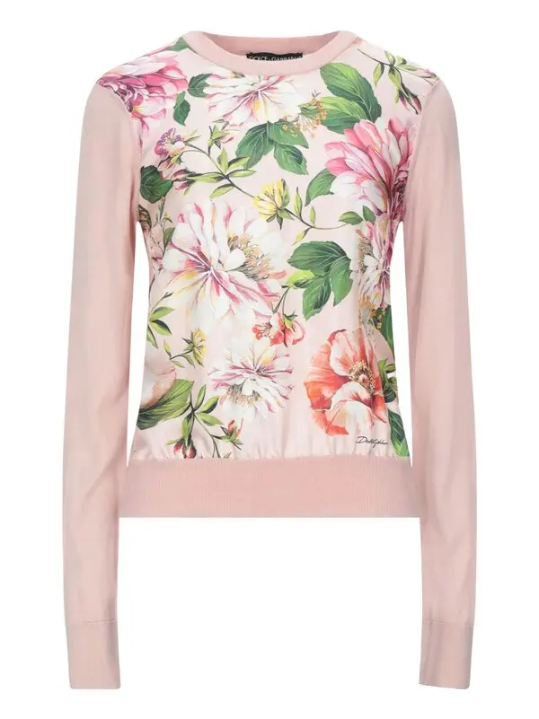 Dolce & Gabbana Floral Print Knit Sweater - Pink