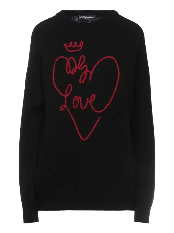 Dolce & Gabbana Embroidered Heart Long Sleeve Sweater - Black