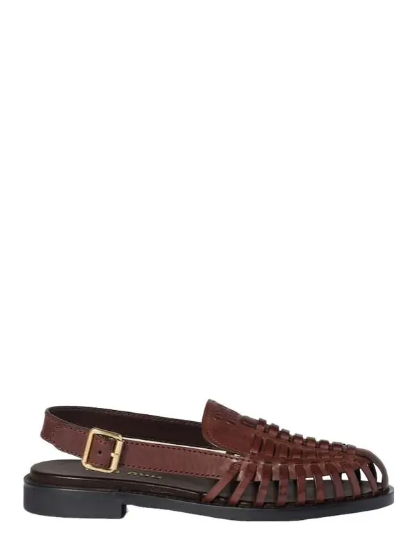 Miu Miu Woven Leather Slingback Loafers - Brown