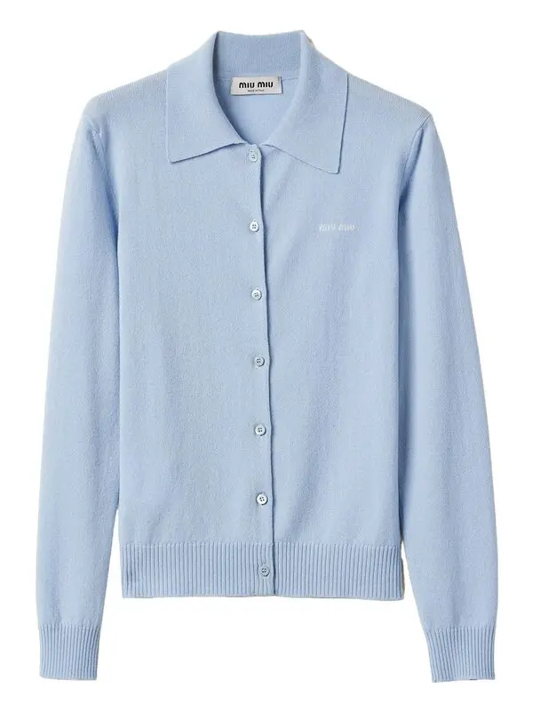 Miu Miu Logo-intarsia Button-up Cardigan - Sky-blue