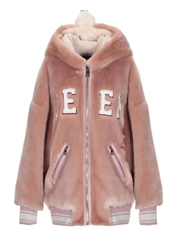 Dolce & Gabbana Hooded Long Sleeve Plush Coat - Pink
