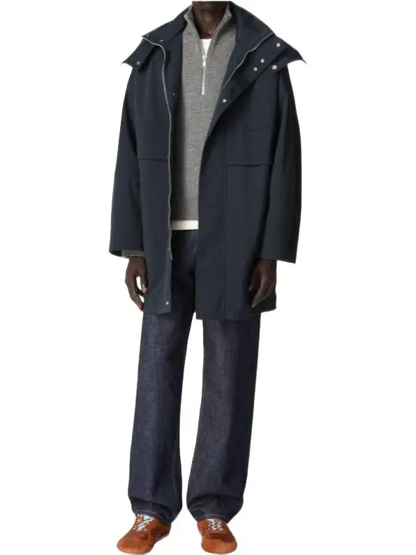 Bottega Veneta Bonded Tech Wool Hooded Parka - Black