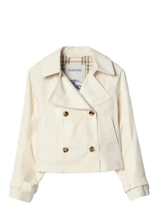 Burberry Cropped Ladybrook Trench Jacket - Seashell White