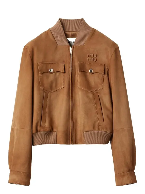 Miu Miu Long-sleeved Zip-up Bomber Jacket - Brown