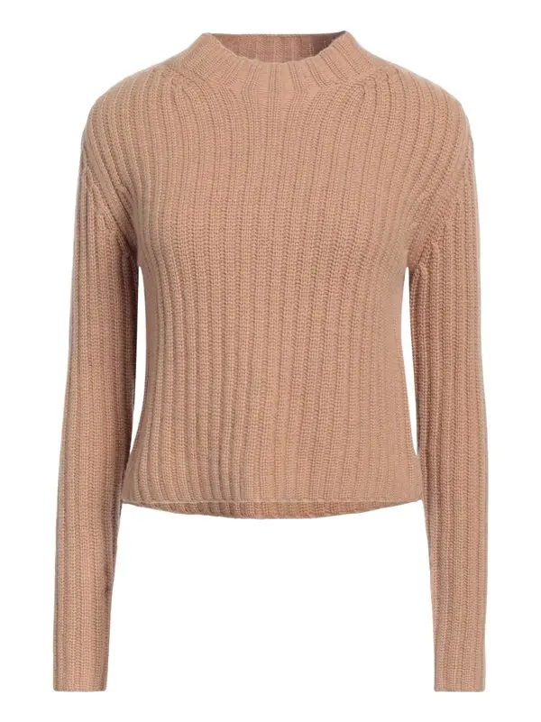 Max Mara Ribbed Crew Neck Long Sleeve Knit Sweater - Nude