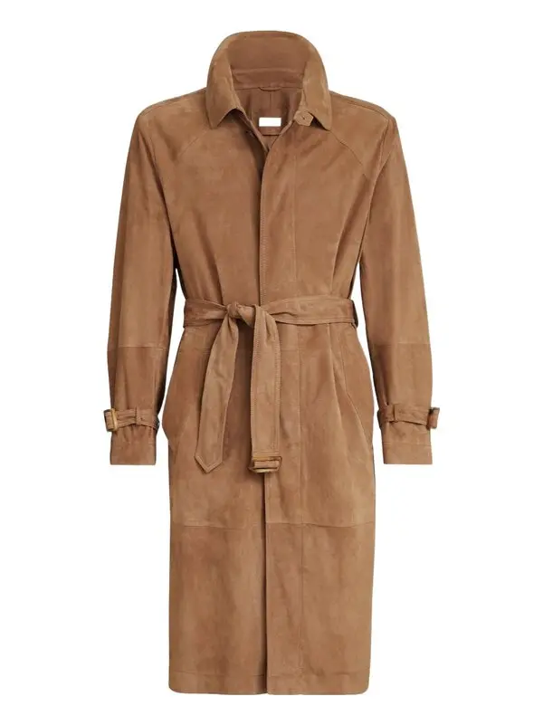 Brunello Cucinelli Suede Belted Coat - Biscuit Color