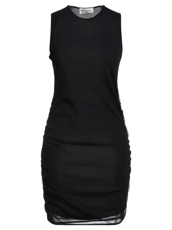 Saint Laurent Sleeveless Crewneck Gathered Dress - Black