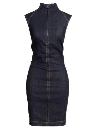 Sportmax Denim Sleeveless Zip-up Turtleneck Dress - Black