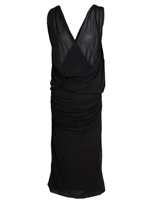 Saint Laurent Sleeveless Deep Plunge Gathered Jersey Dress - Black