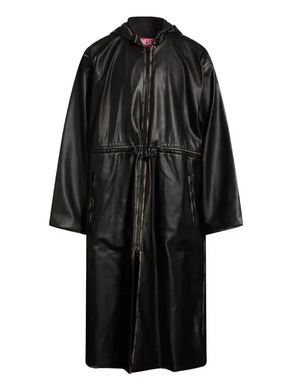 DIESEL® Full-length Hooded Leather Jacket - Black