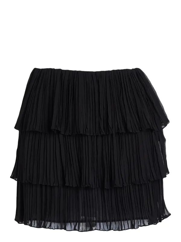 Saint Laurent Tiered Pleated Georgette Mini Skirt - Black