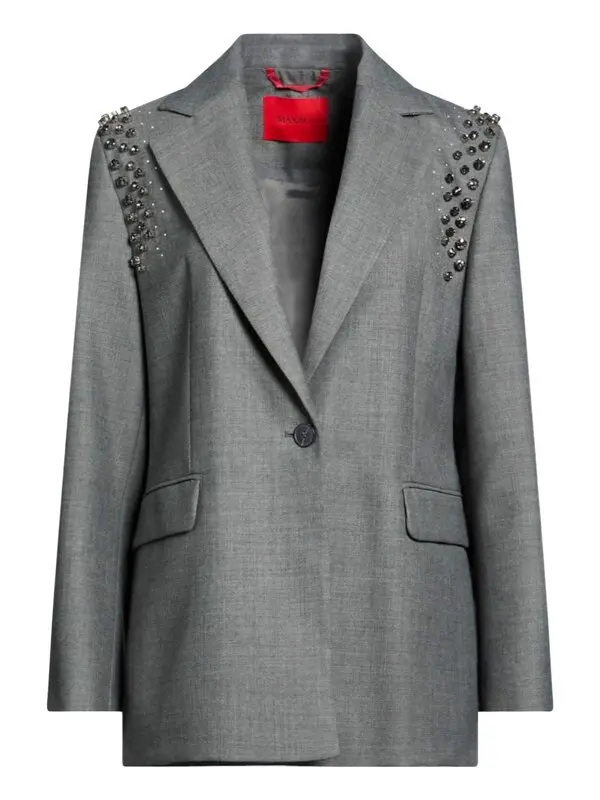 MAXCO. Single-breasted Blazer With Embellished Shoulders - Gray