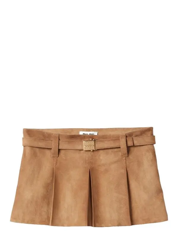 Miu Miu Pleated Suede Skirt - Maple Leaf Palm