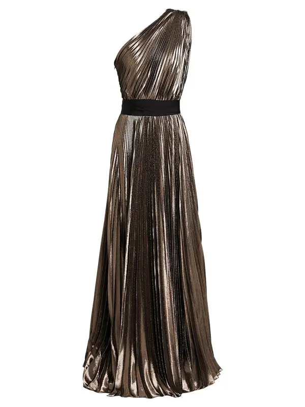Max Mara One-shoulder Metallic Pleated Gown - Black