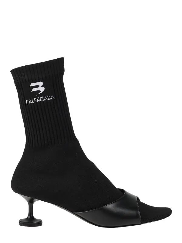 Balenciaga Knit Leather Ankle Boots - Black