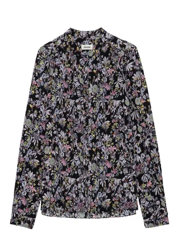Zadig&Voltaire Floral Print Long Sleeve V-neck Shirt - Black