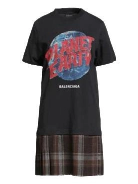Balenciaga T-shirt Dress With Pleated Skirt - Black