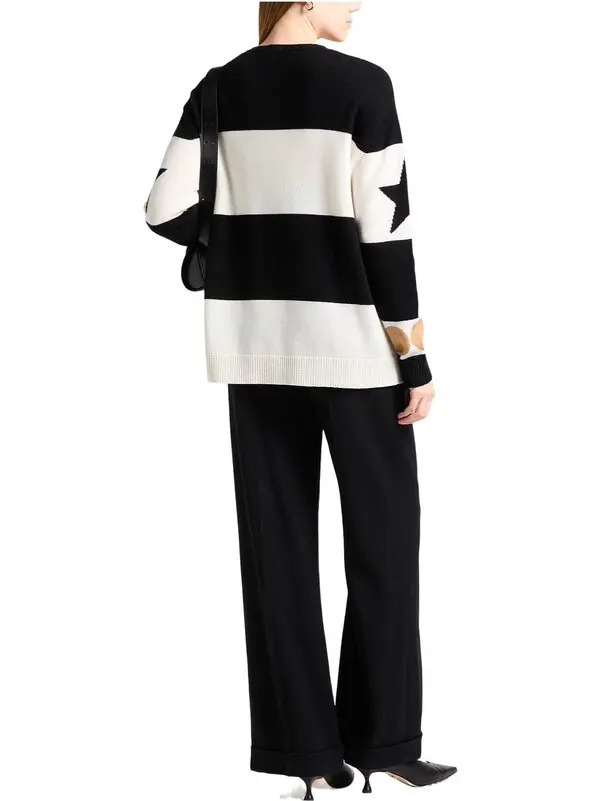 Max Mara Striped Embellished Knit Top - Black
