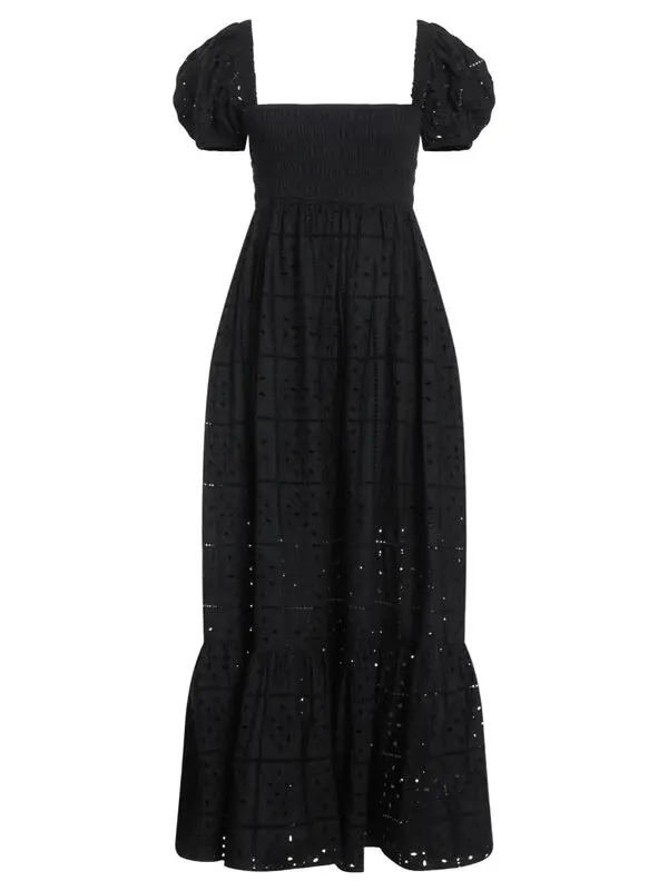 GANNI Lace Square Neck Short Sleeve Maxi Dress - Black
