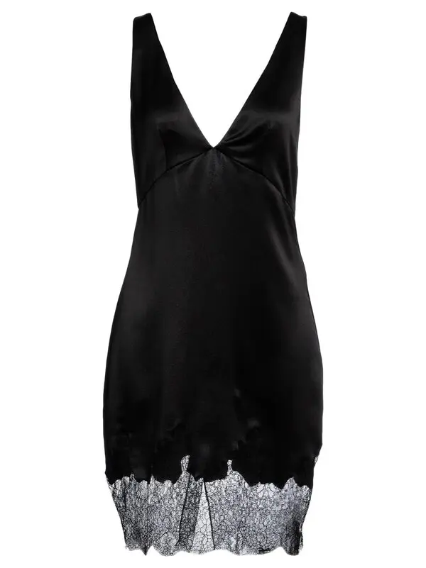 Saint Laurent Lace Trimmed Camisole Dress - Black