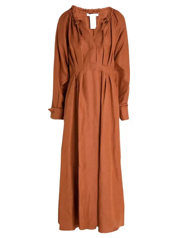 Max Mara Long Sleeve Ruffled V-neck Dress - Brown