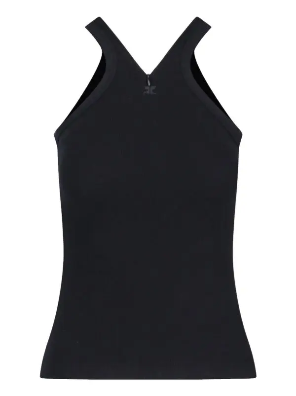 COURREGES Courrèges Ribbed Criss-cross V-neck Tank Top - Black