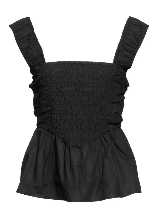 GANNI Sleeveless Square Neck Puff Sleeve Blouse - Black