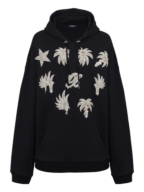 Balmain Embroidered Badge Hoodie - Black