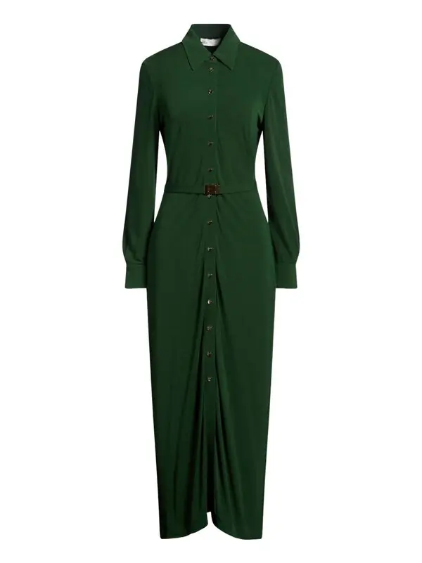 Tory Burch Solid Color Long Sleeve Shirt Dress - Green