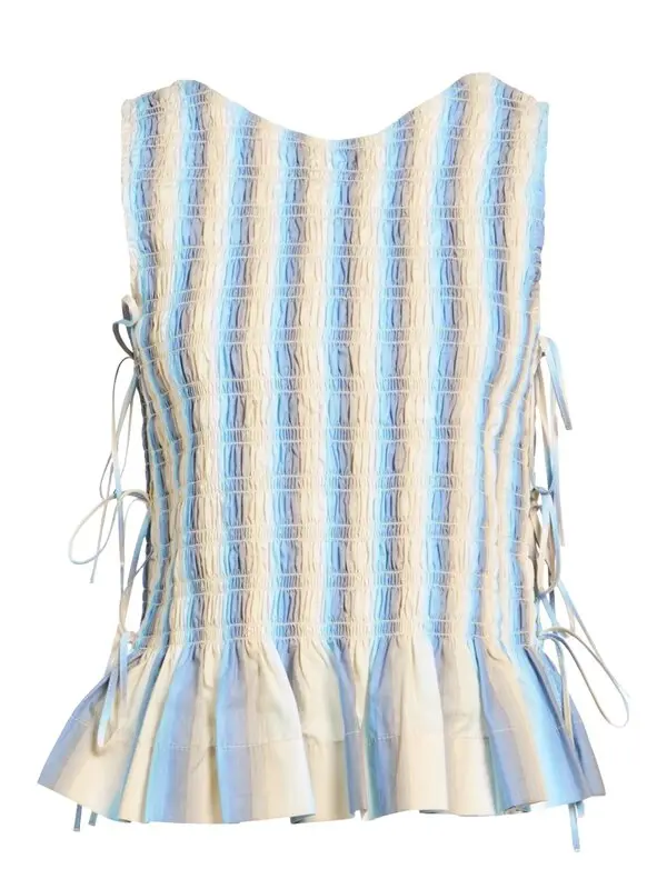 GANNI Stripped Sleeveless Top - Nude