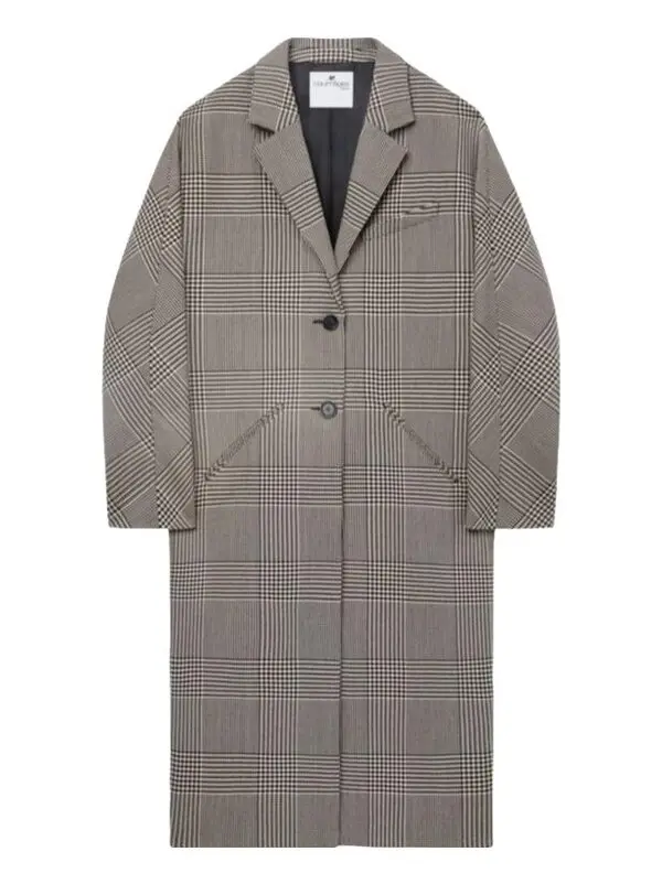 COURREGES Cocoon V-neck Checked Coat - Gray