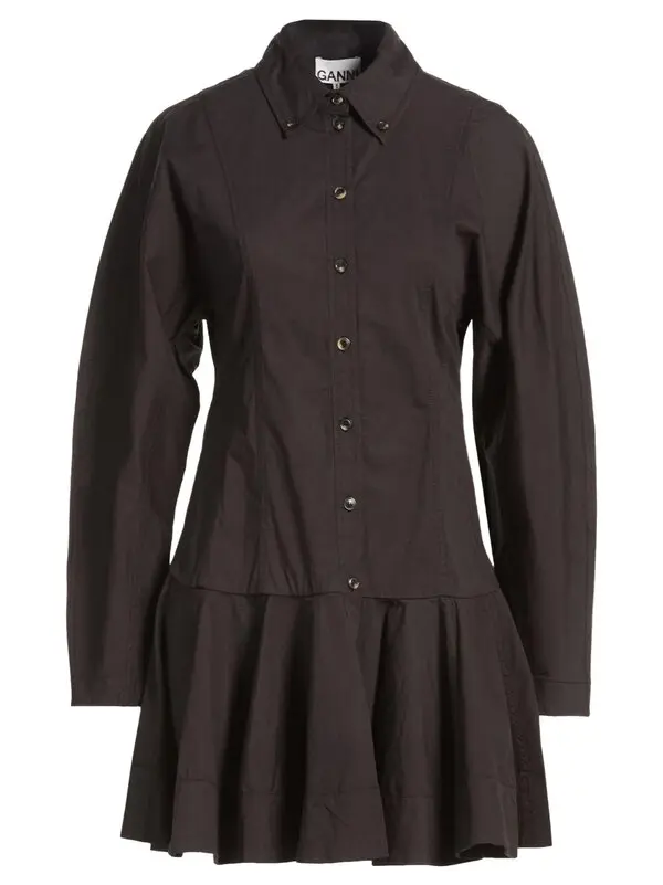 GANNI Solid Color Shirt Dress With Long Sleeves And Button Detail - Black
