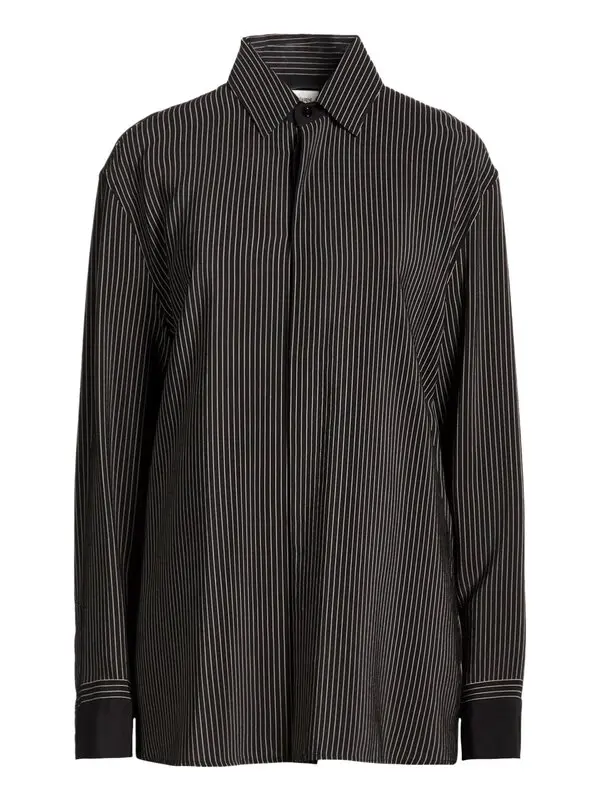 Saint Laurent Striped Long Sleeve Shirt - Black
