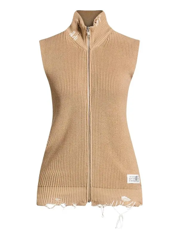 MAISON MARGIELA Sleeveless Zip-up Knit Vest - Nude