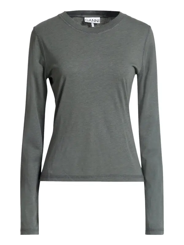 GANNI Long Sleeve T-shirt With Crystal Embellished Logo - Gray