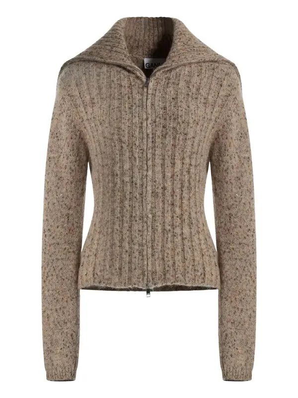 GANNI Textured Knit Zip-up Jacket - Gray
