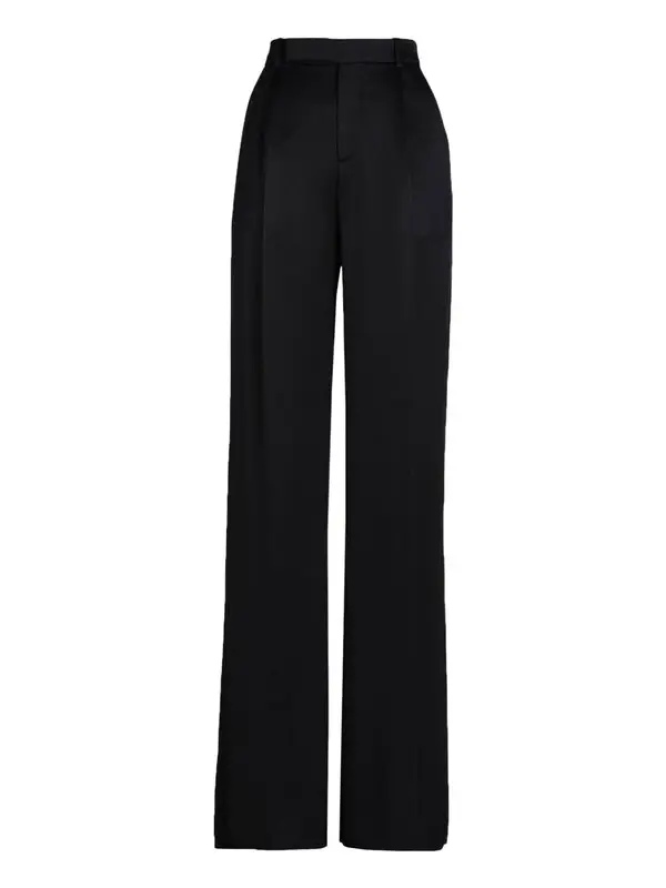 Saint Laurent Wide Leg Satin Trousers - Black